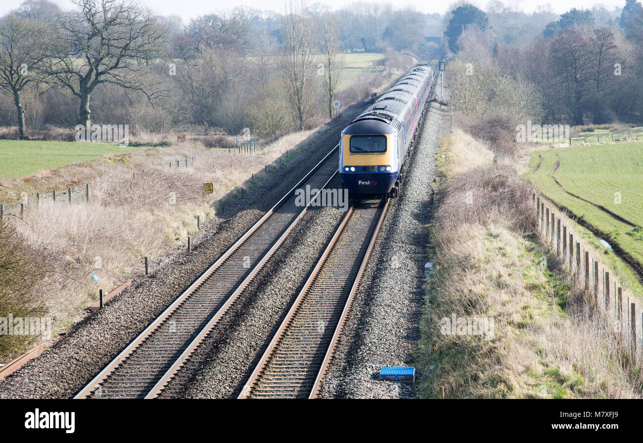 First Great Western train main west coast rail line at Woodborough ...