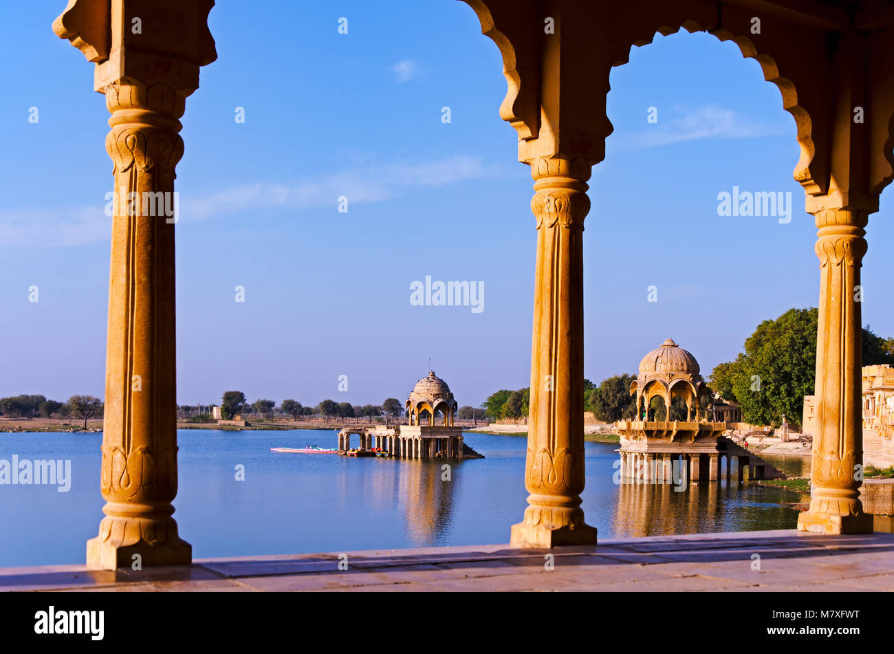 Gadi Sagar Temple in Gadisar lake, Jaisalmer, Rajasthan India Stock ...