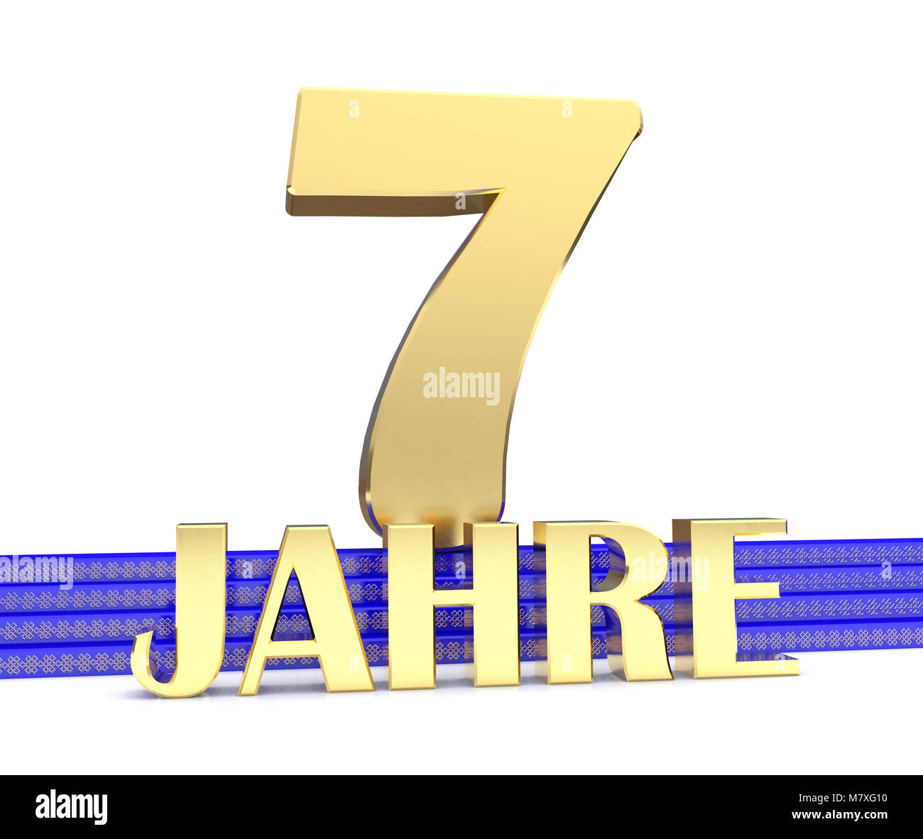 Golden number seven and the inscription years on the blue stairs with ...