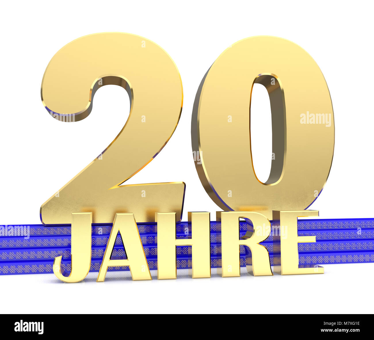 Golden number twenty and the inscription years on the blue stairs with ...