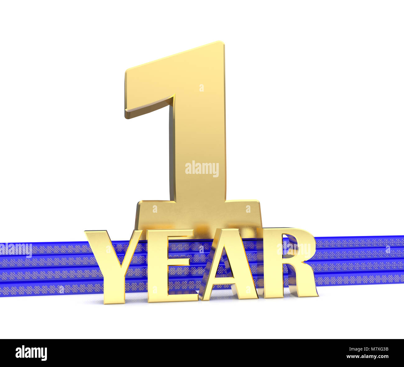 Golden number one and the inscription years on the blue stairs with ...