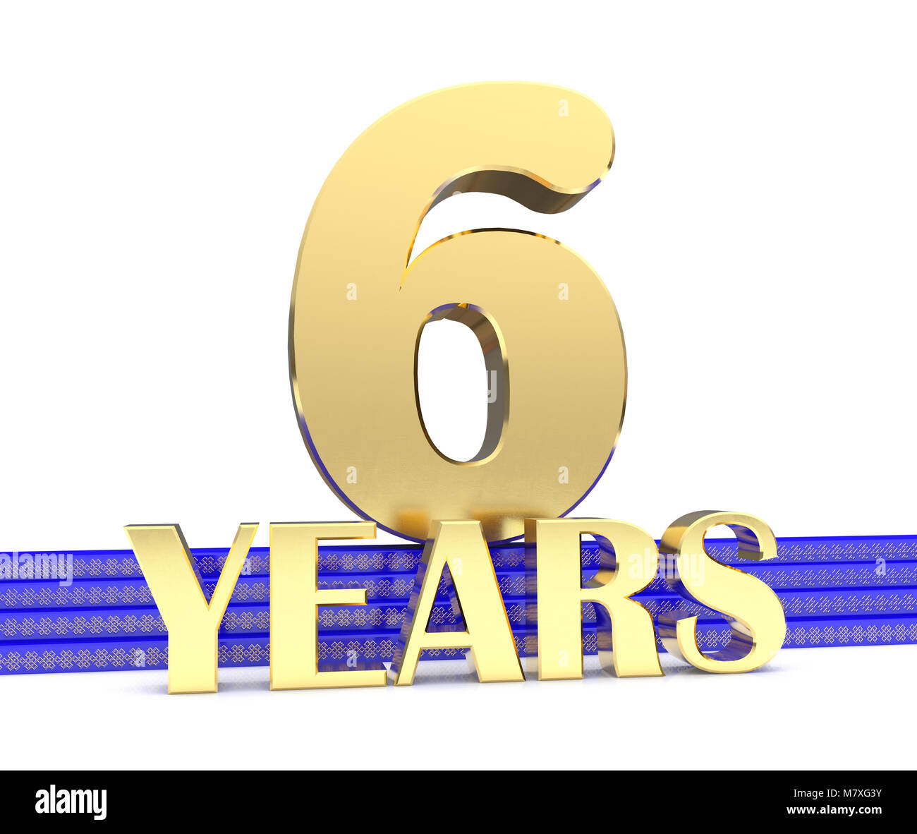 Golden number six and the inscription years on the blue stairs with ...