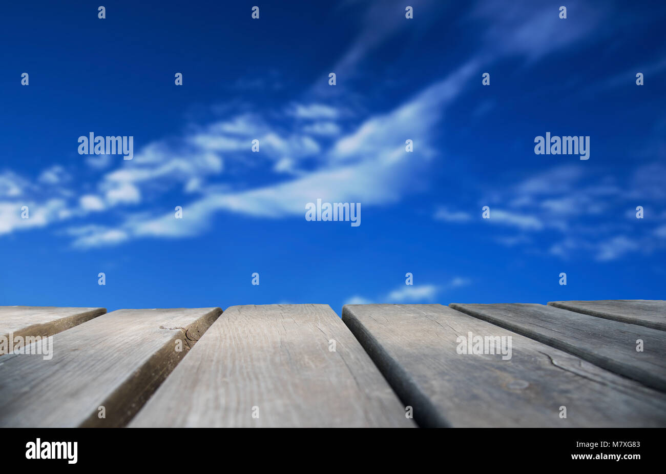 Wooden Board With Blue Sky As Background Stock Photo - Alamy