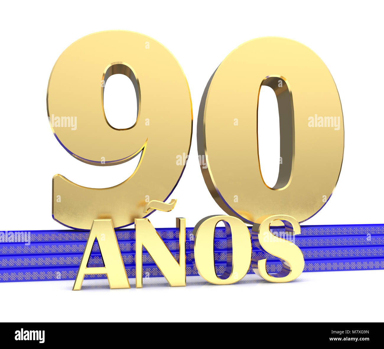 Golden number ninety and the inscription years on the blue stairs with ...