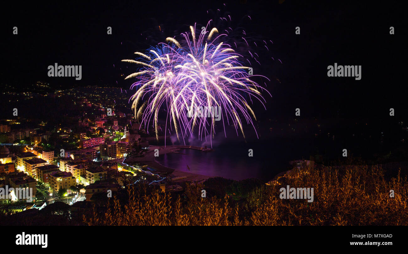 Beautiful and pyrotechnic fireworks in Recco, Italy / Fireworks in ...
