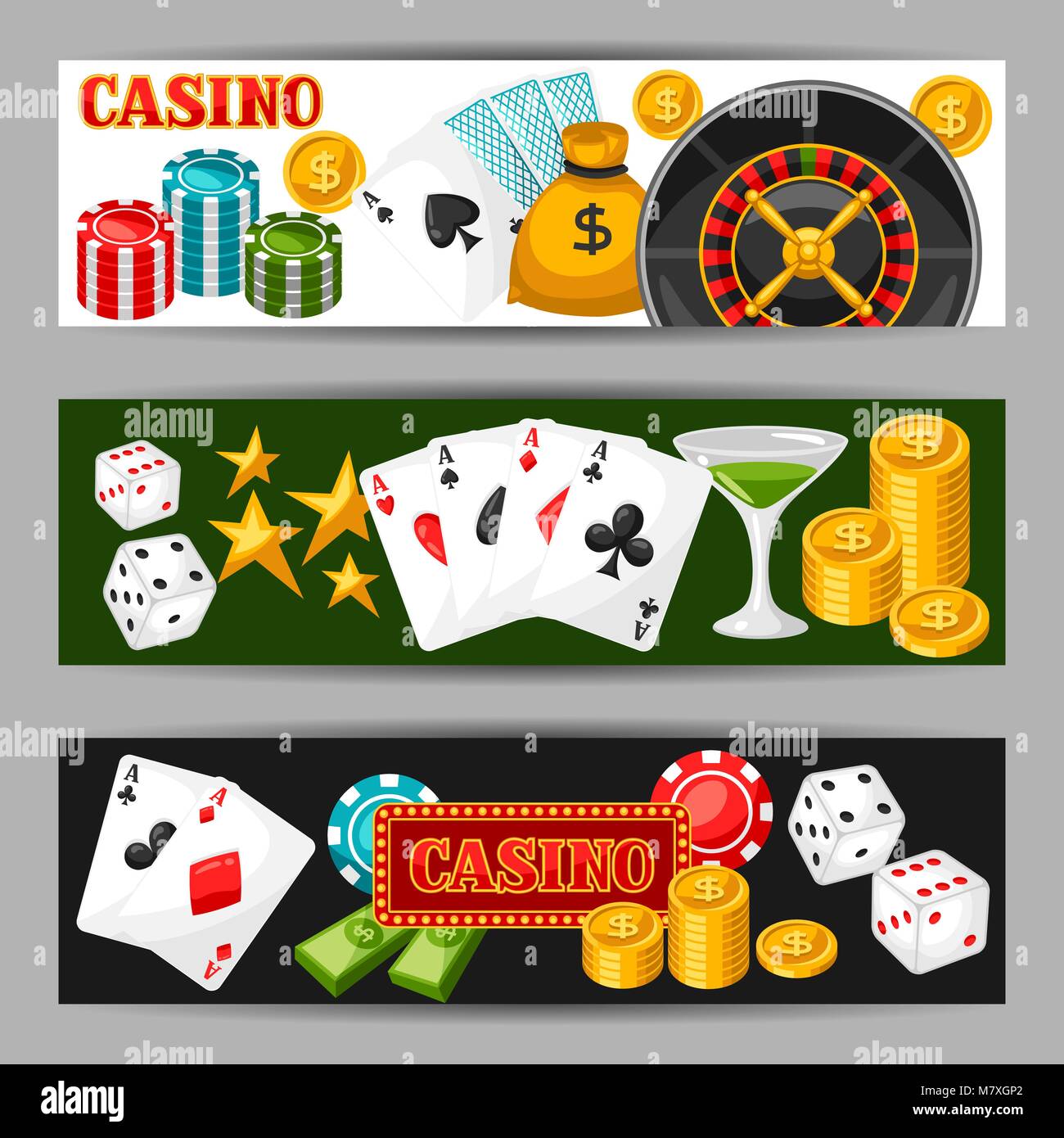 Casino gambling banners or flyers with game objects Stock Vector Image ...