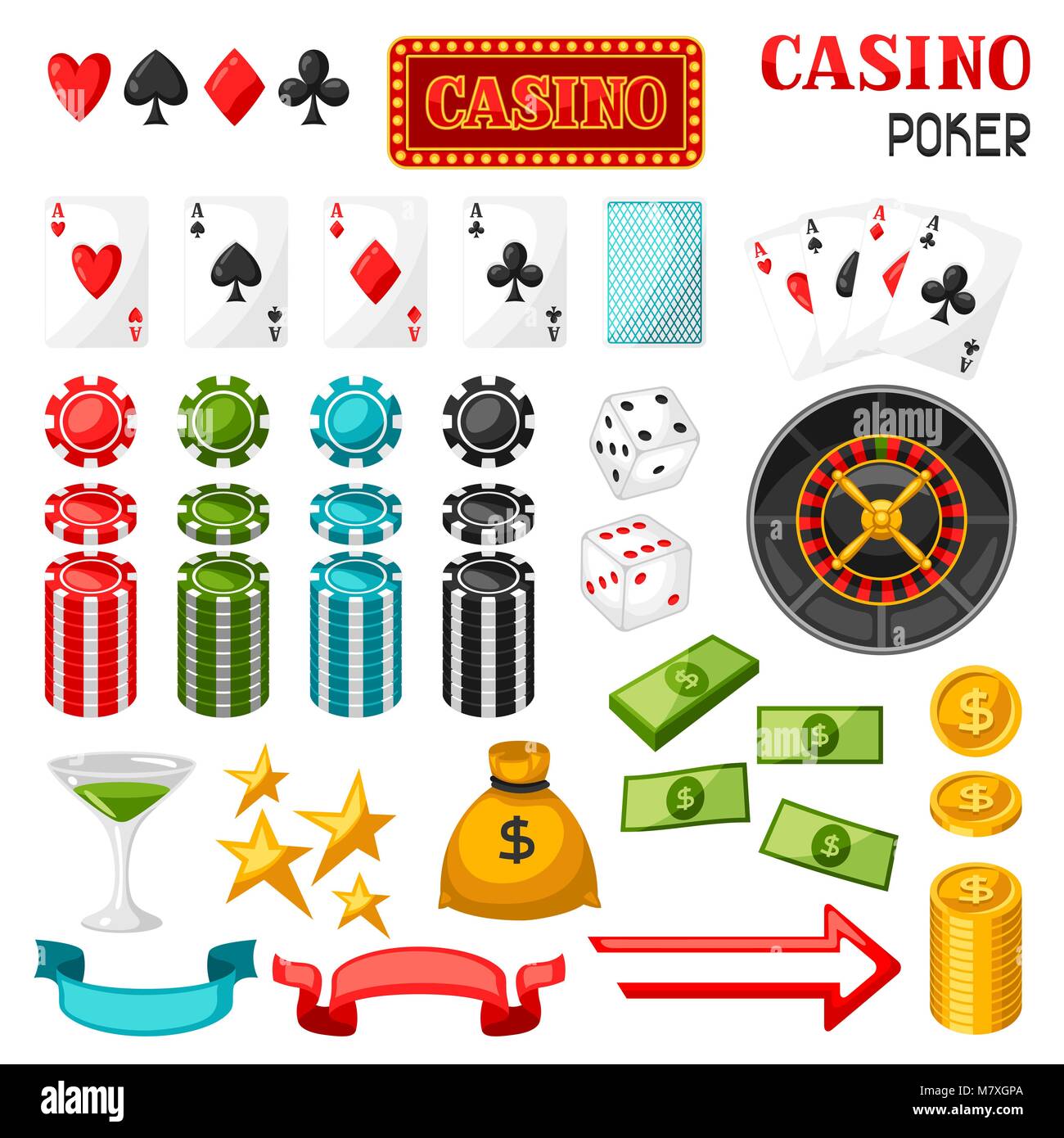 Set of casino gambling game objects and icons Stock Vector Image & Art ...