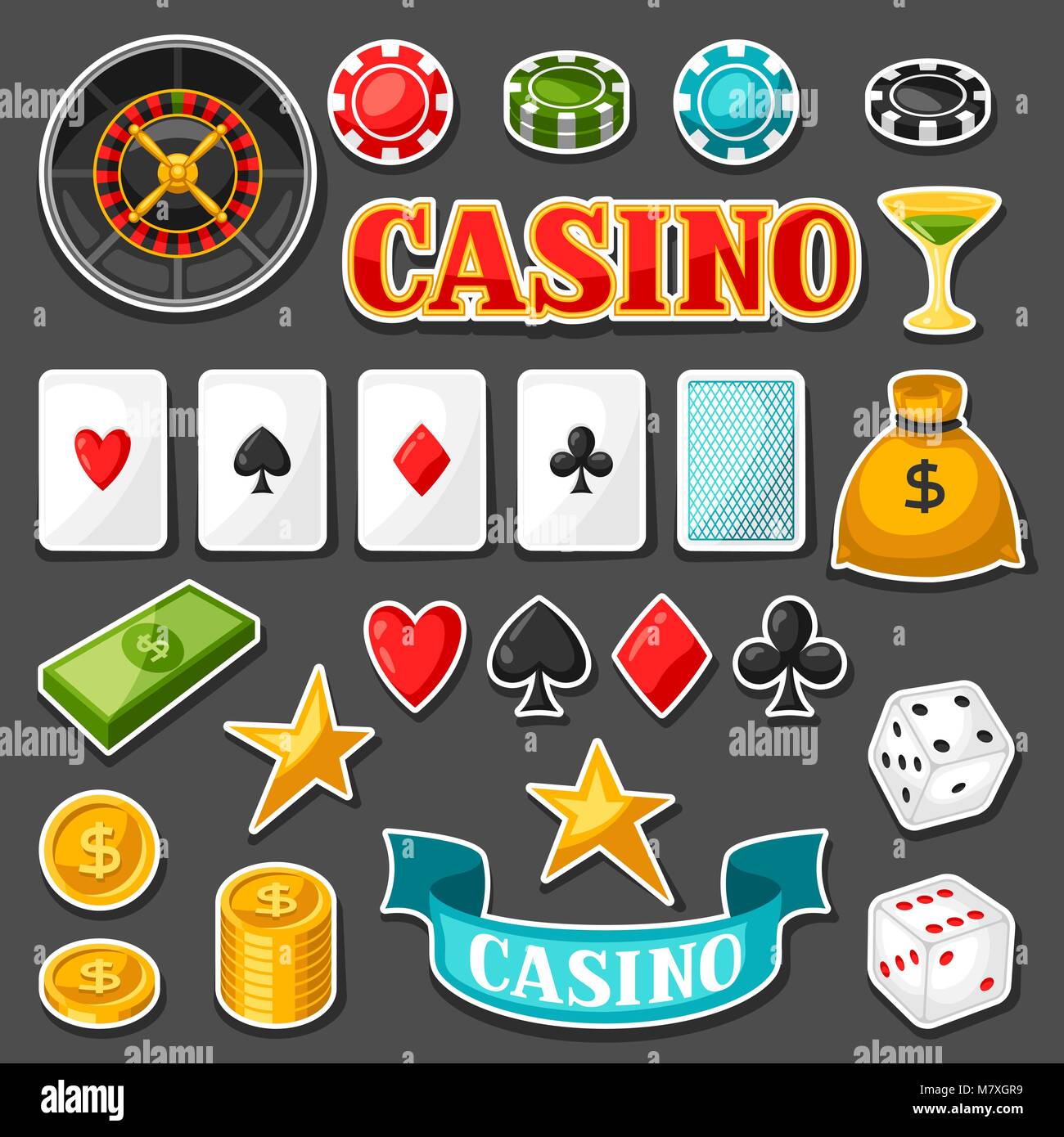 Set of casino gambling game sticker objects and icons Stock Vector ...