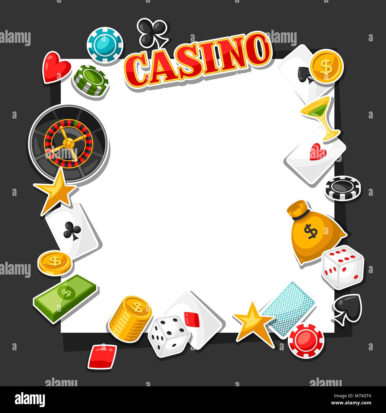 Casino gambling background design with game sticker objects Stock ...