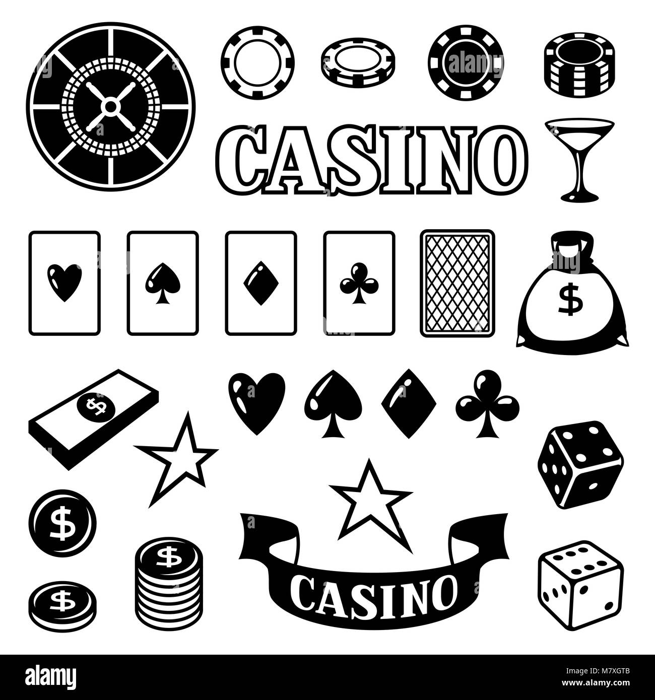 Set of casino gambling game objects and icons Stock Vector Image & Art ...