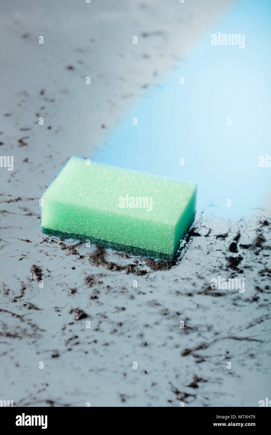 Dirty glass and a sponge . Copy space for your text Stock Photo - Alamy