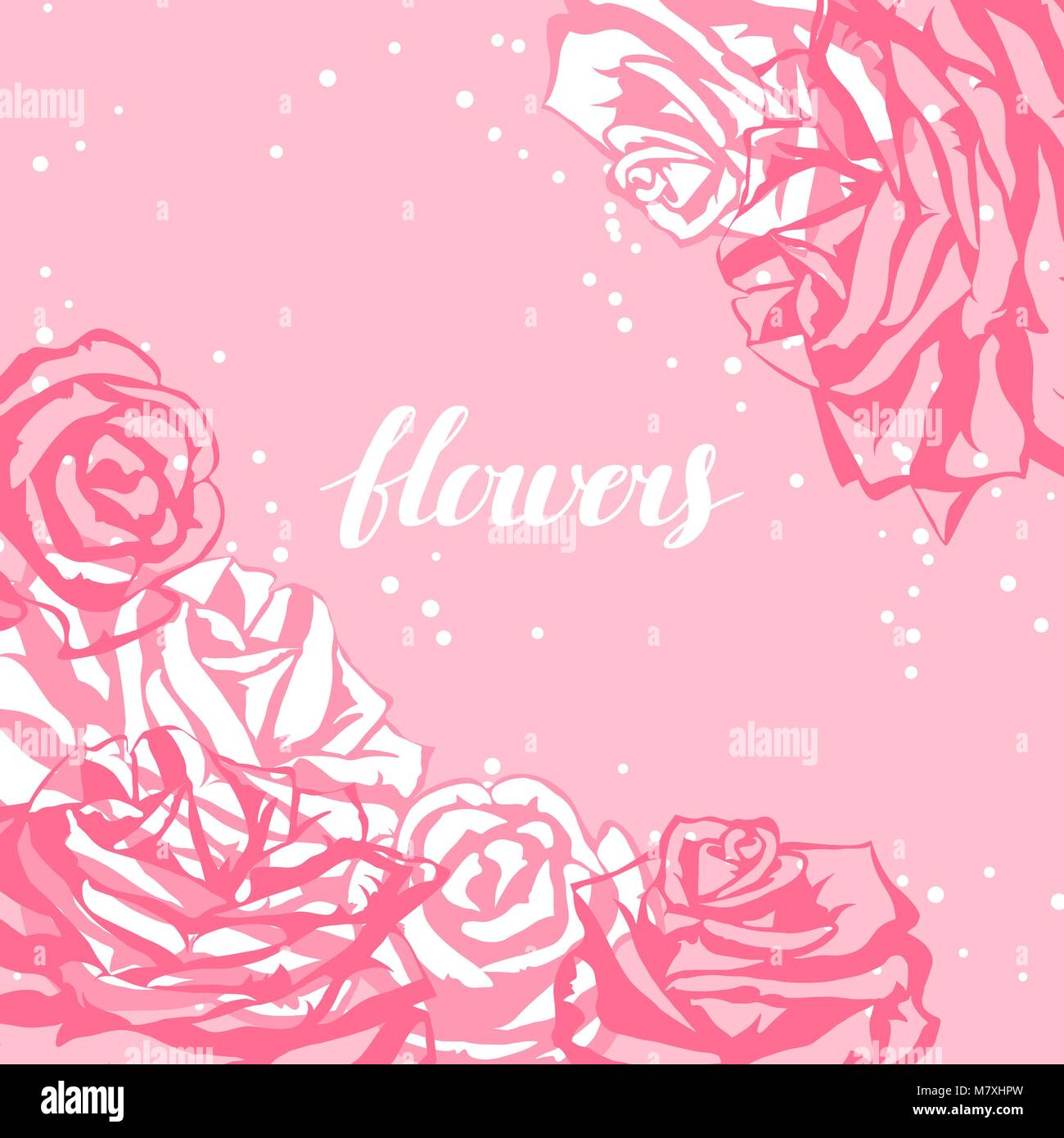 Card template with pink roses. Image for wedding invitations, romantic ...