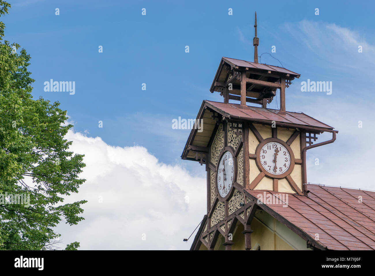 Clock tower in Krynica-Zdroj in Poland Stock Photo - Alamy