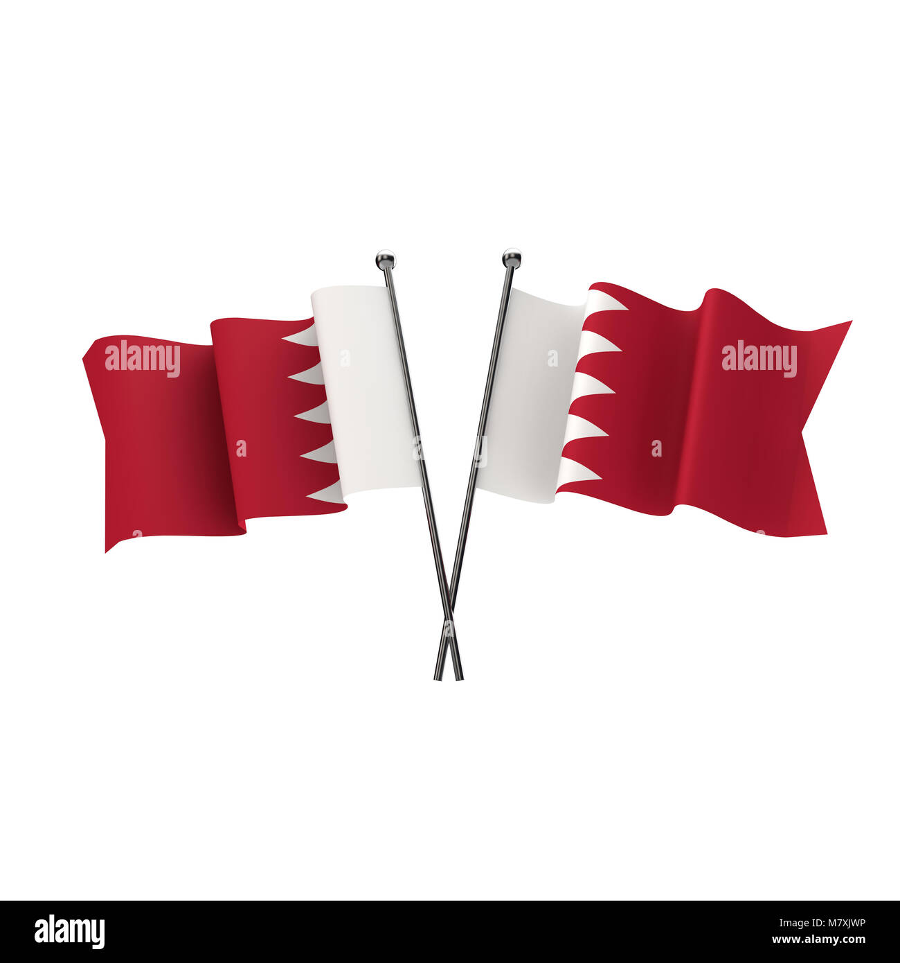 Bahrain flags crossed isolated on a white background. 3D Rendering ...