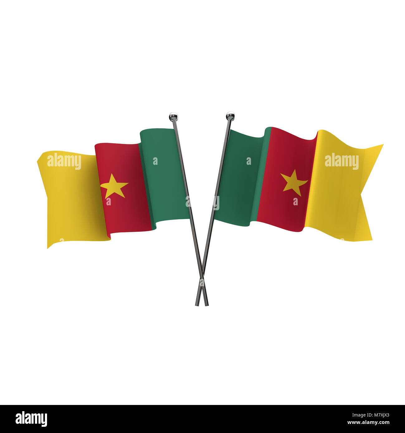 Cameroon flags crossed isolated on a white background. 3D Rendering ...