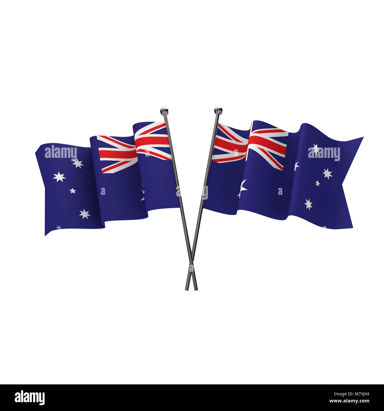 Australia flags crossed isolated on a white background. 3D Rendering ...