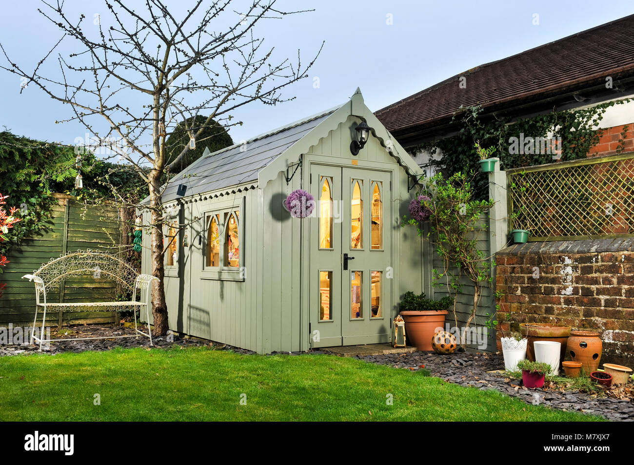 Manjit Sidhu pictured with her she-shed where she takes time out to sew ...