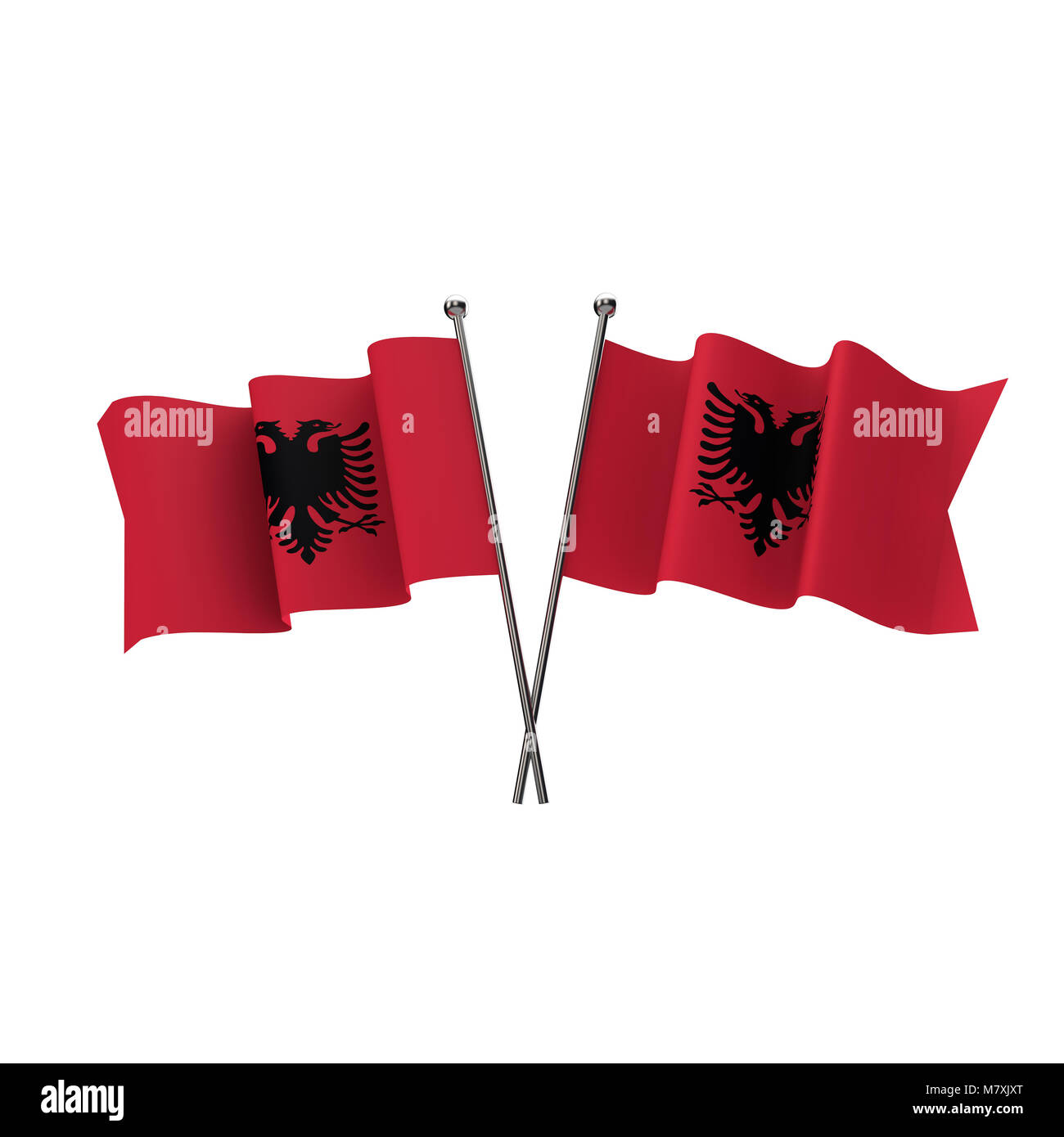 Albania flags crossed isolated on a white background. 3D Rendering ...