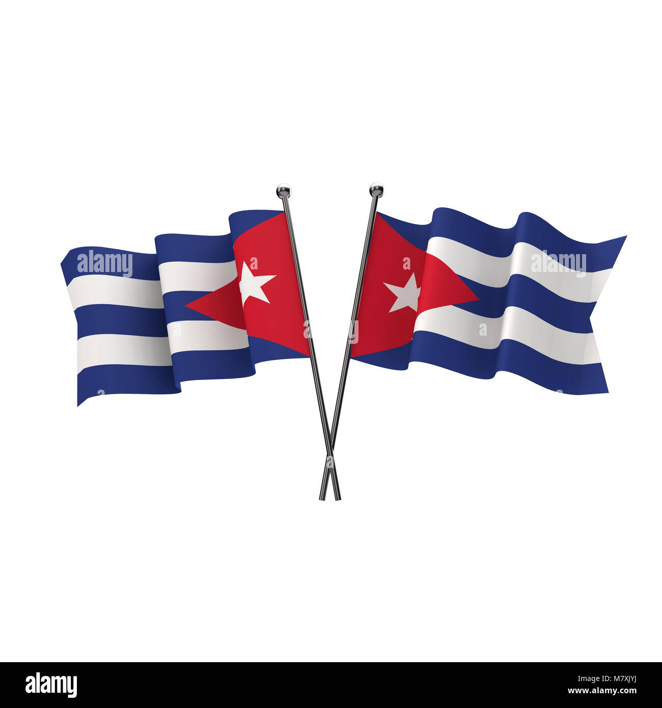 Cuba flags crossed isolated on a white background. 3D Rendering Stock ...