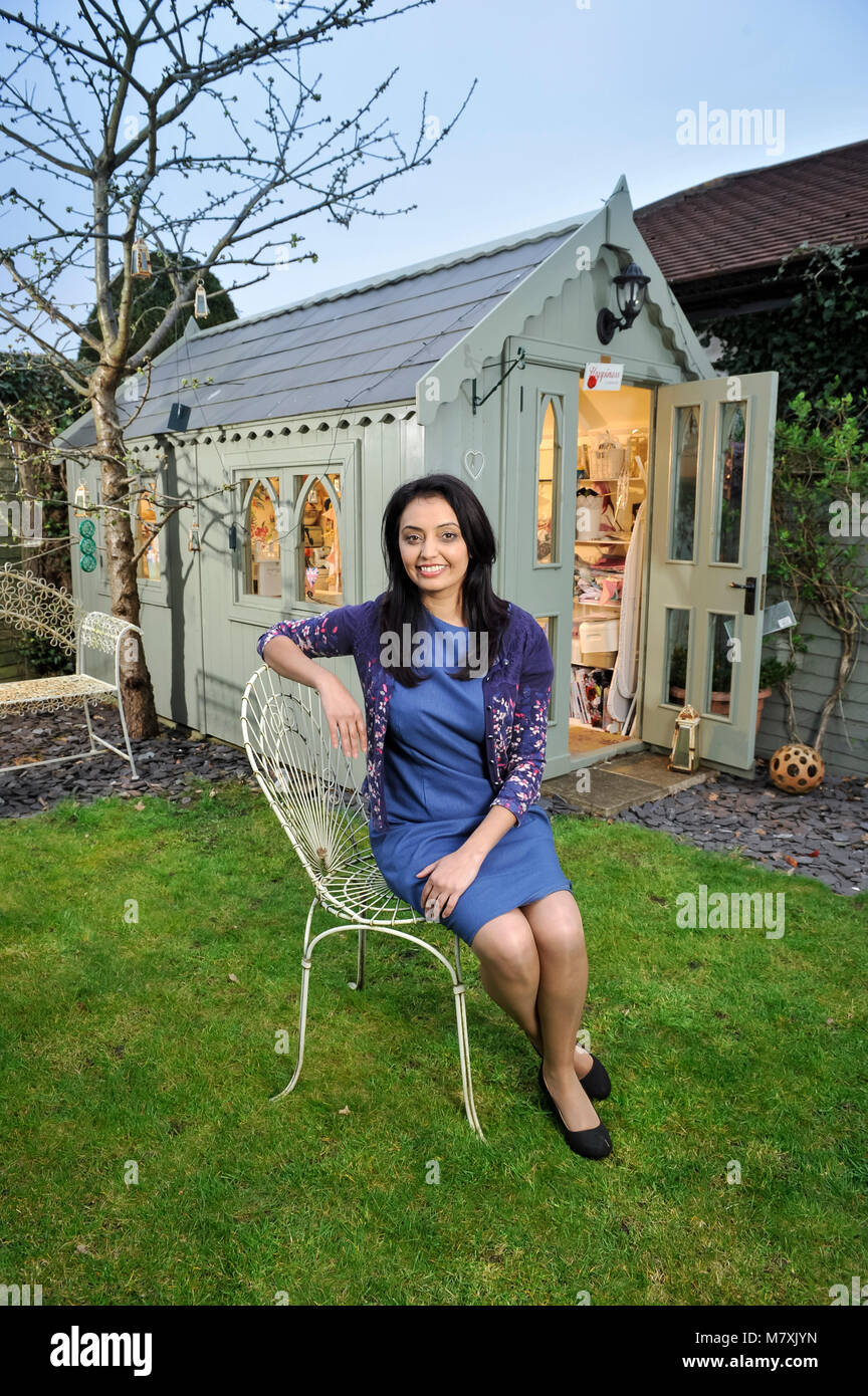 Manjit Sidhu pictured with her she-shed where she takes time out to sew ...