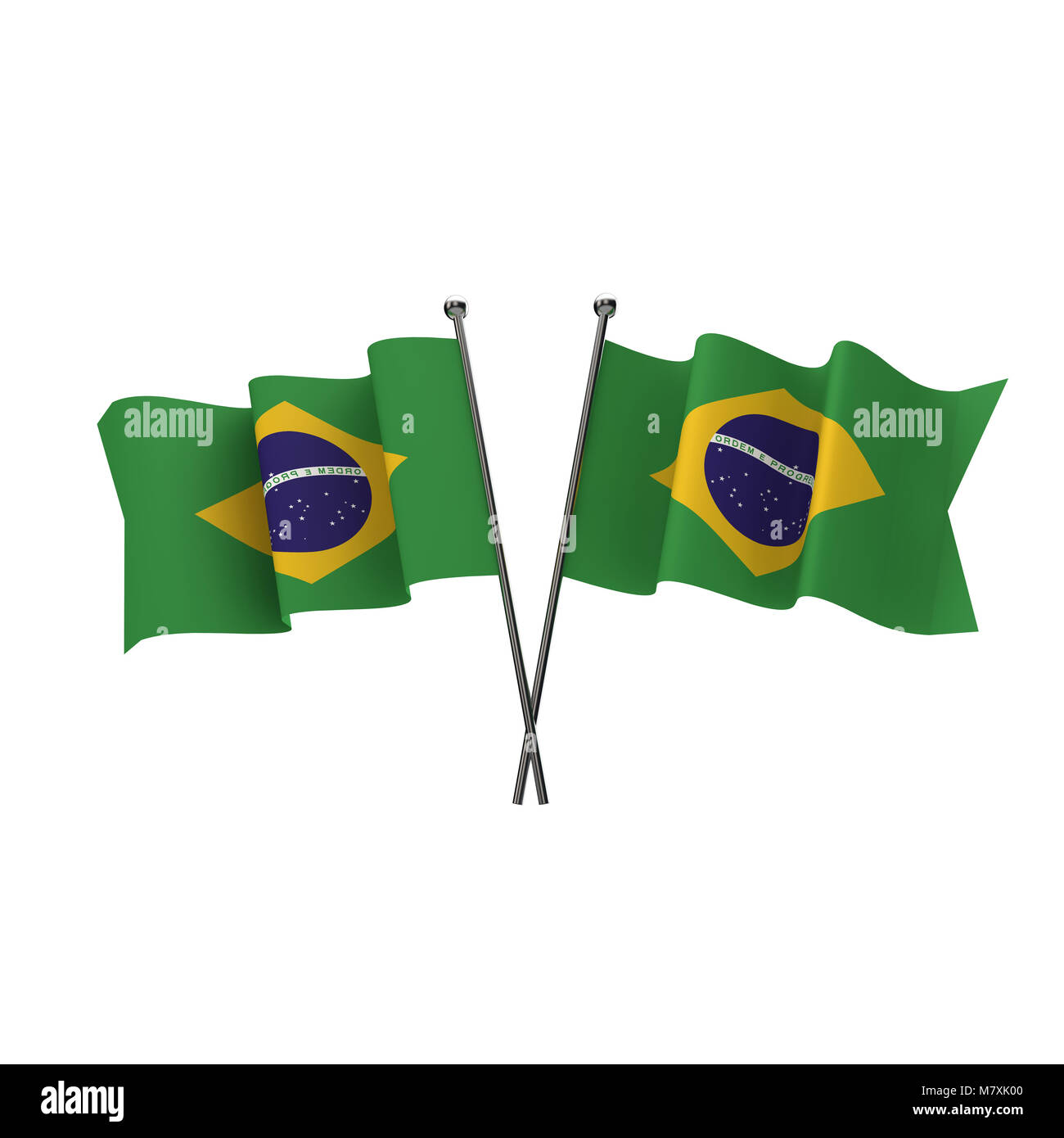 Brazil flags crossed isolated on a white background. 3D Rendering Stock ...