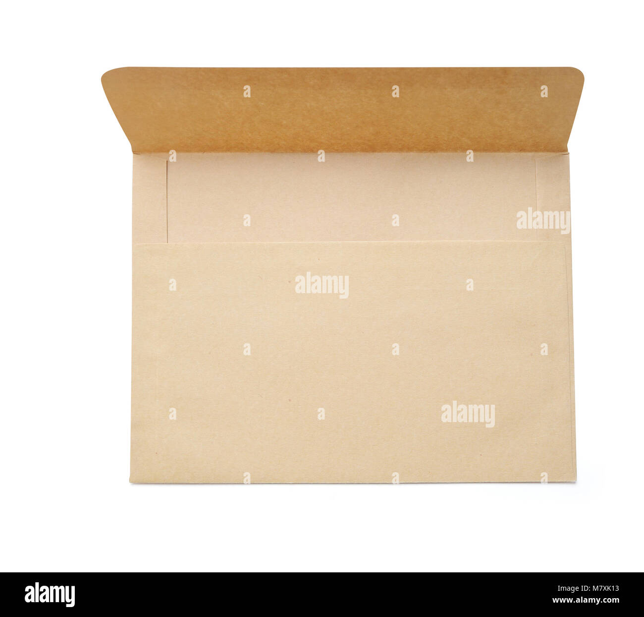 Mockup brown craft open envelope isolated clipping mask on white ...