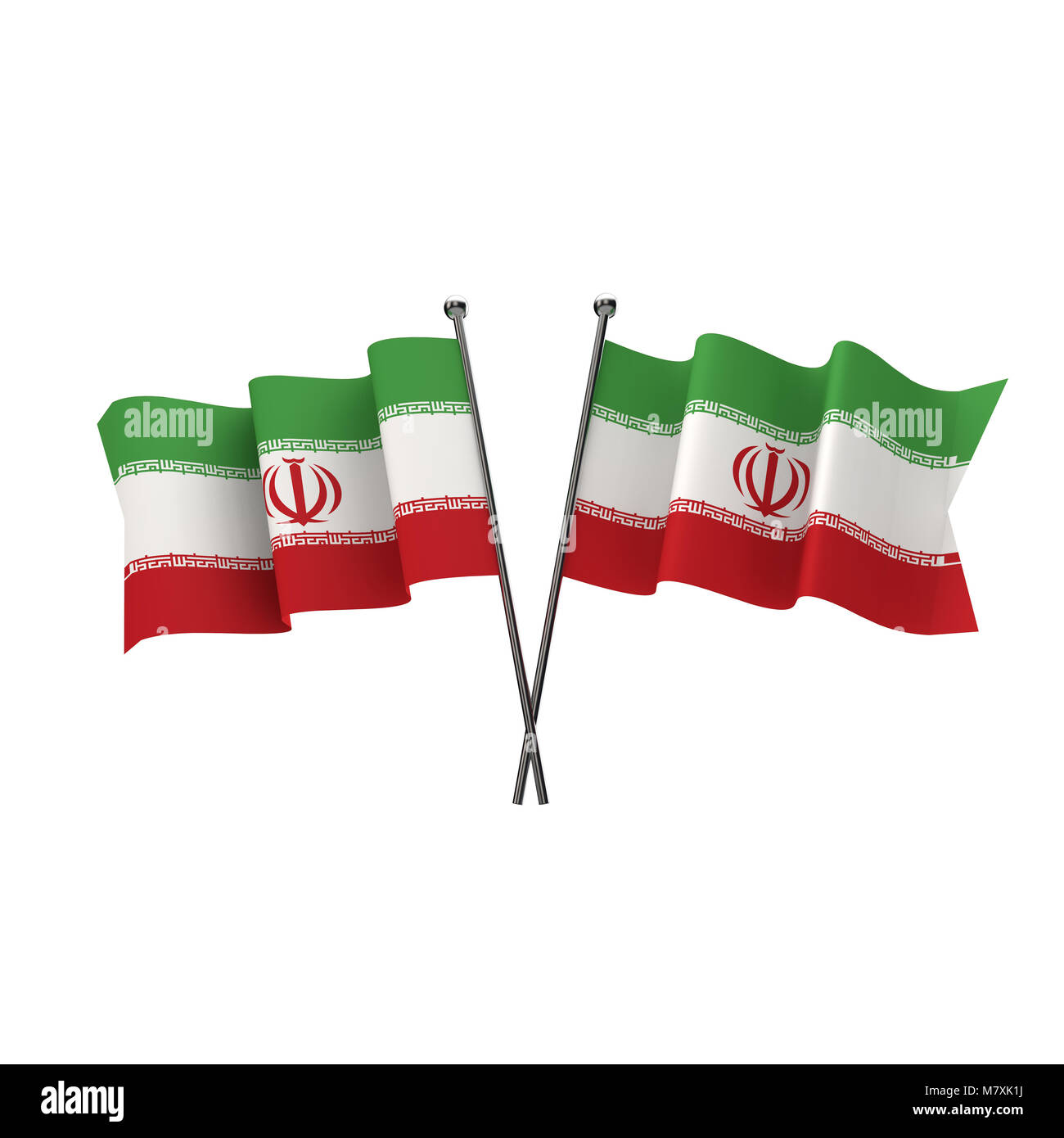 Iran flags crossed isolated on a white background. 3D Rendering Stock ...