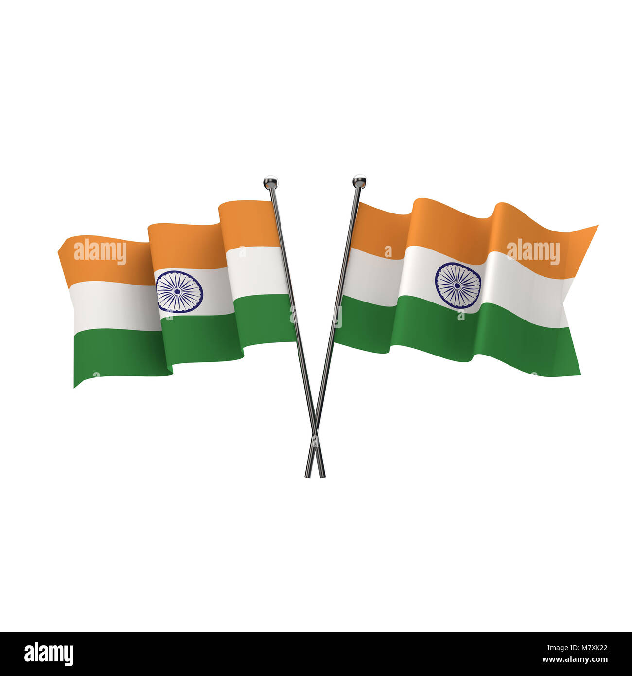 India flags crossed isolated on a white background. 3D Rendering Stock ...