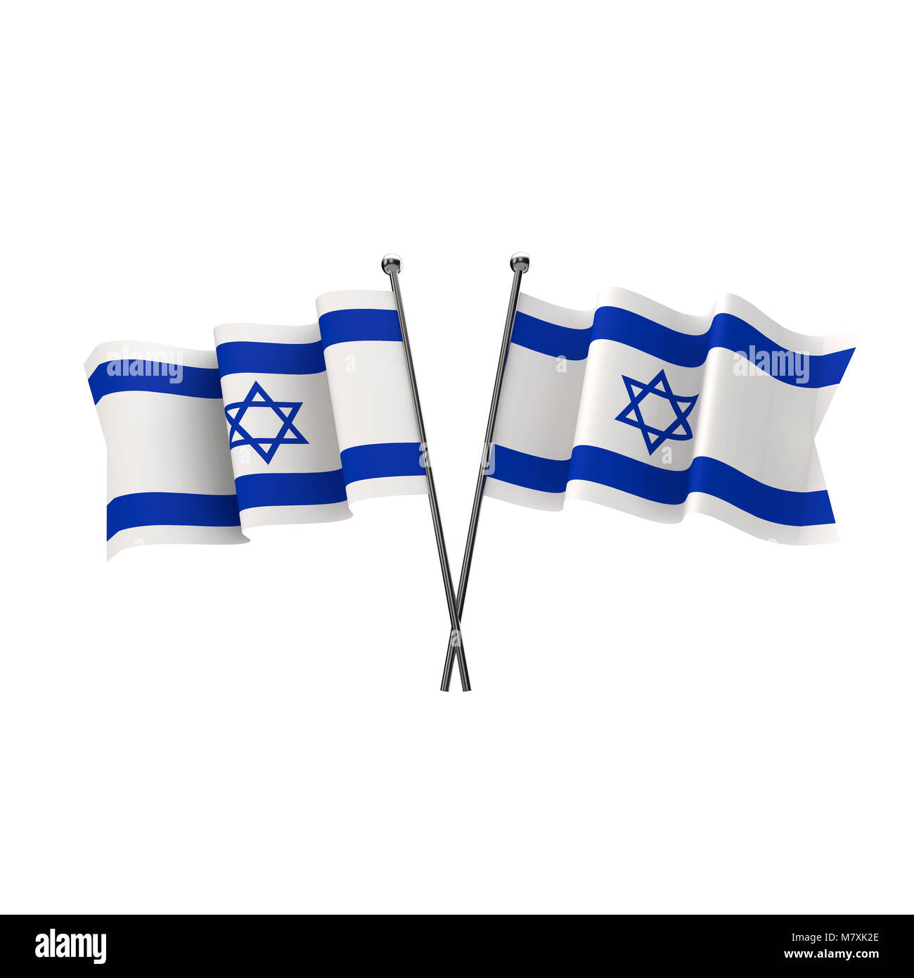 Israel flags crossed isolated on a white background. 3D Rendering Stock ...