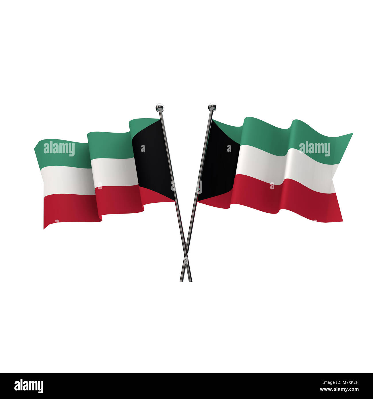 Kuwait flags crossed isolated on a white background. 3D Rendering Stock ...
