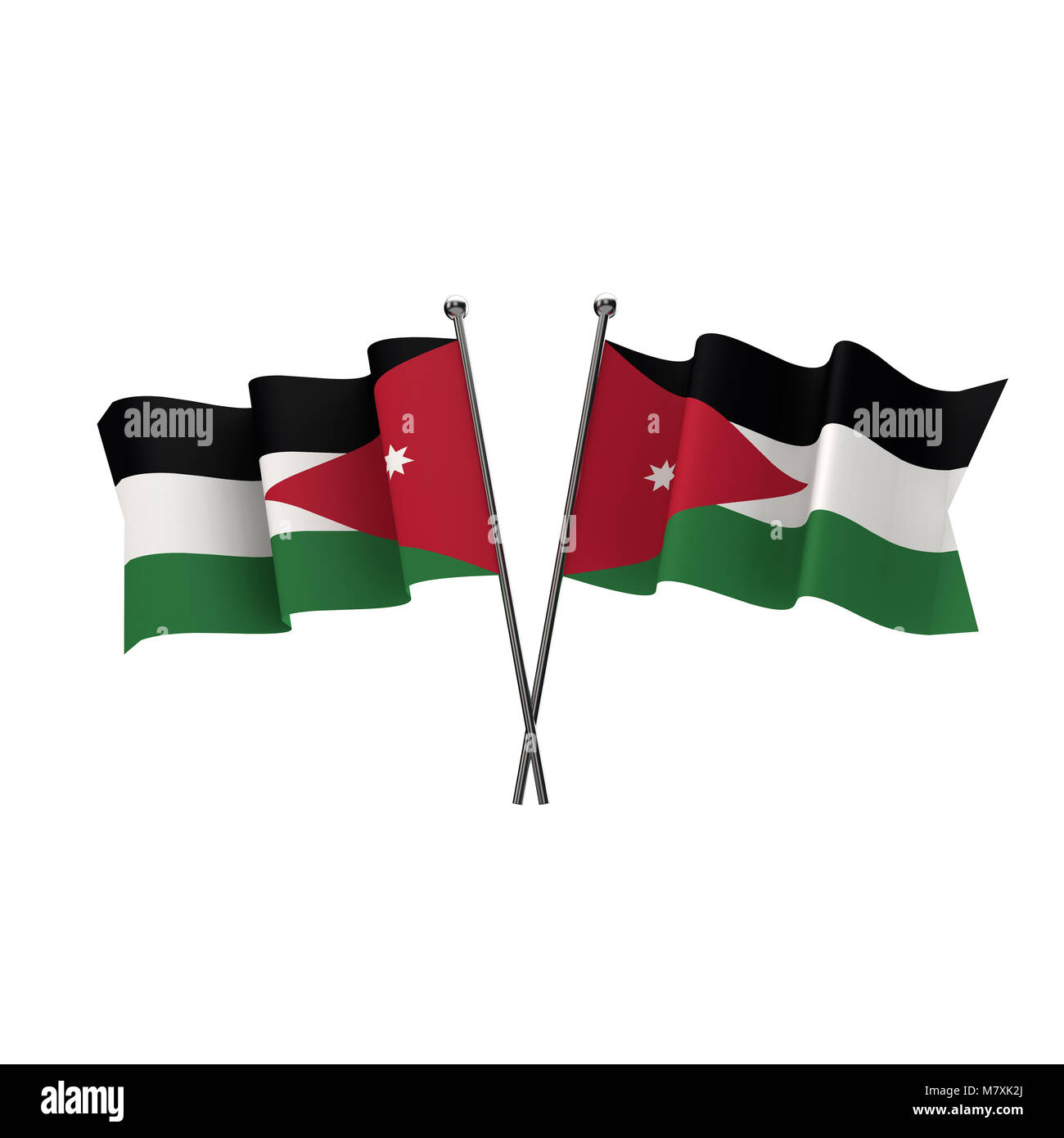 Jordan flags crossed isolated on a white background. 3D Rendering Stock ...