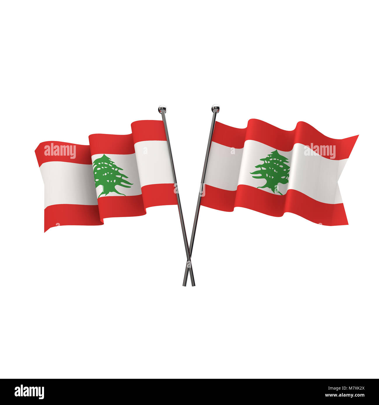Lebanon flags crossed isolated on a white background. 3D Rendering ...