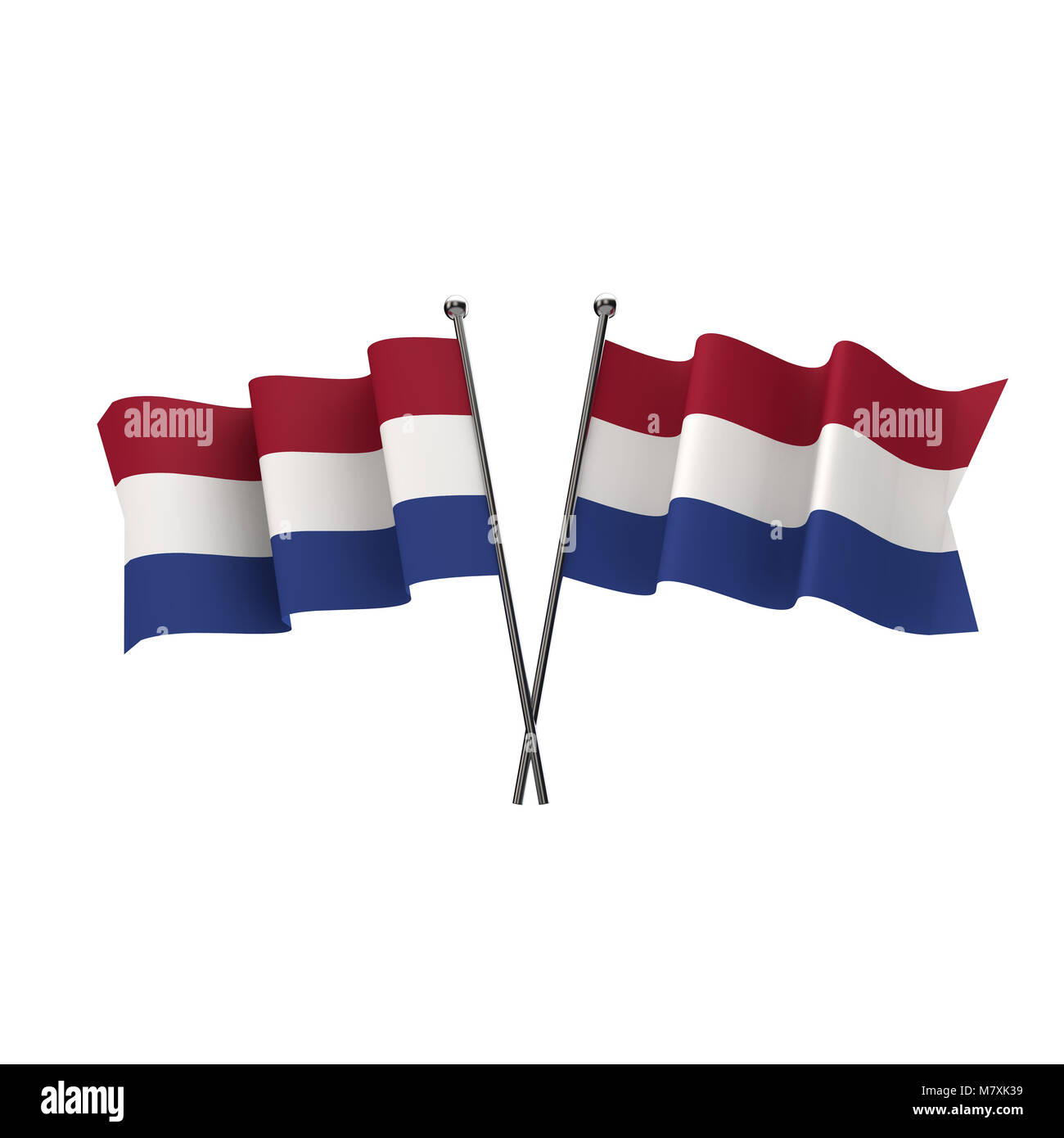 Netherlands flags crossed isolated on a white background. 3D Rendering ...