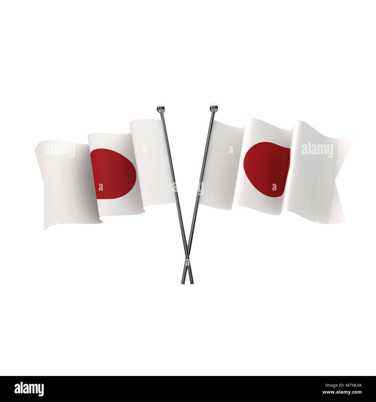 Japan flags crossed isolated on a white background. 3D Rendering Stock ...