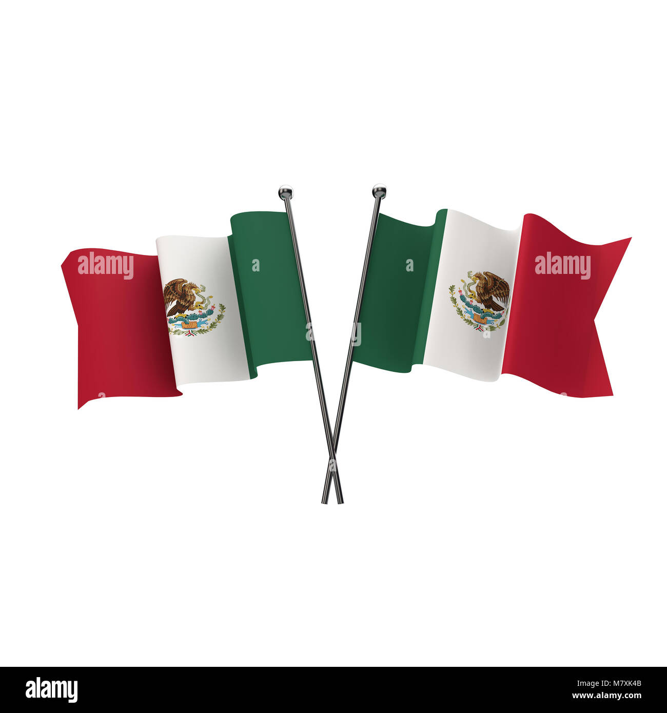 Mexico flags crossed isolated on a white background. 3D Rendering Stock ...
