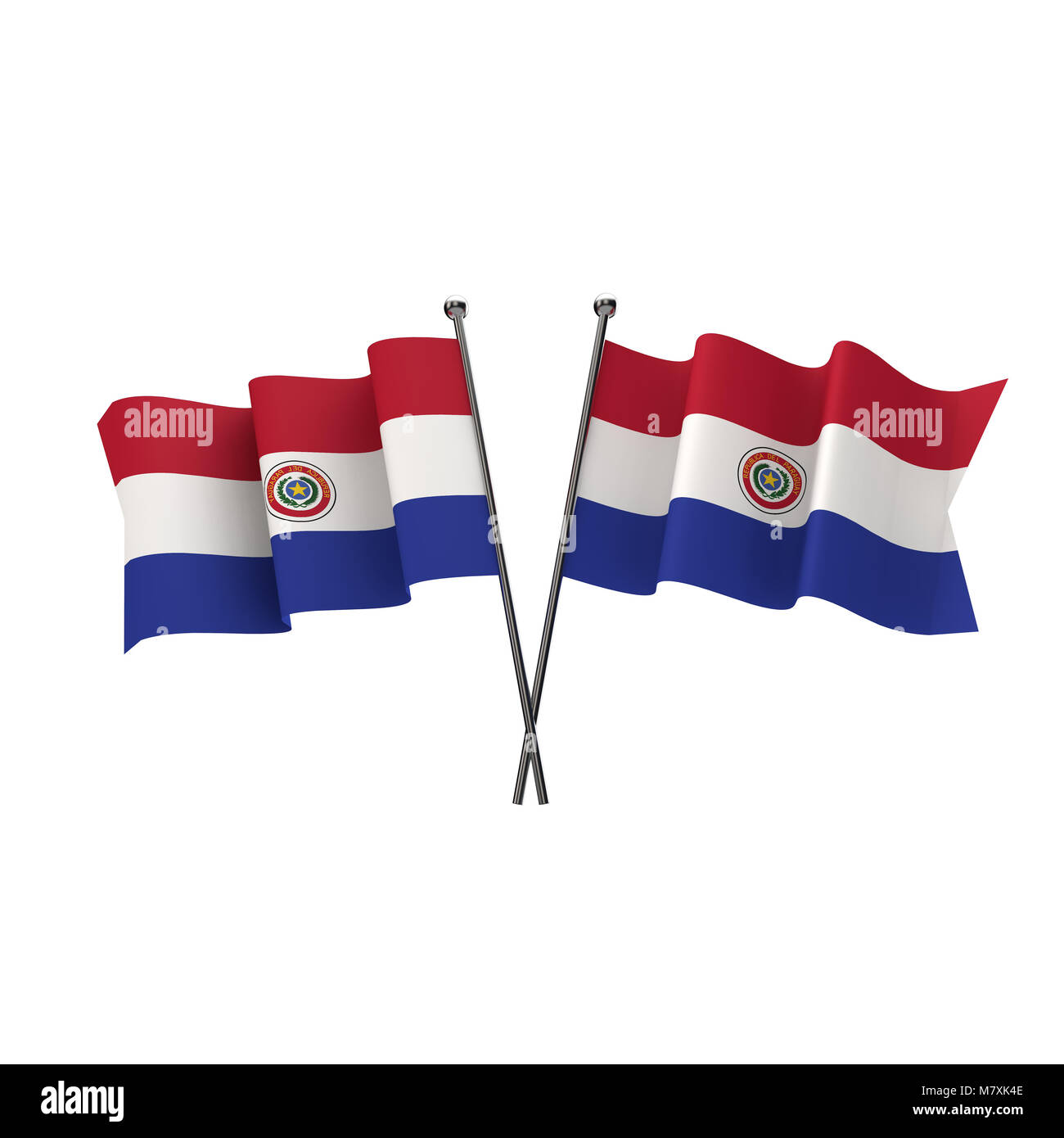 Paraguay flags crossed isolated on a white background. 3D Rendering ...