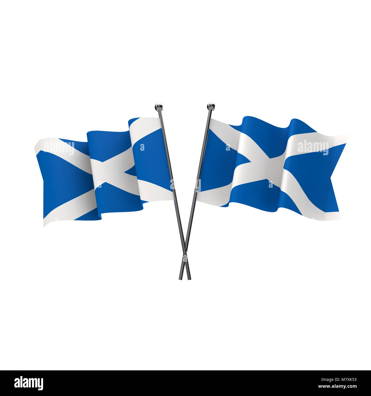 Scotland flags crossed isolated on a white background. 3D Rendering ...
