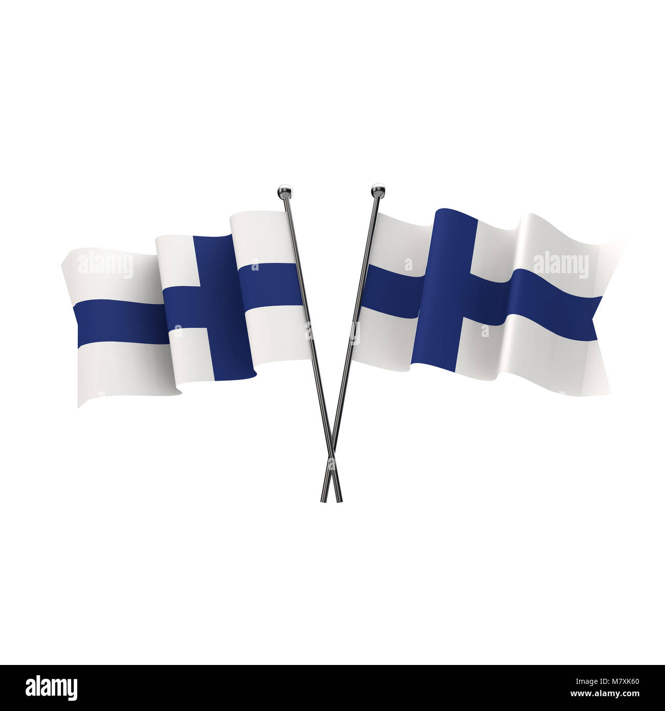 Finalnd flags crossed isolated on a white background. 3D Rendering ...
