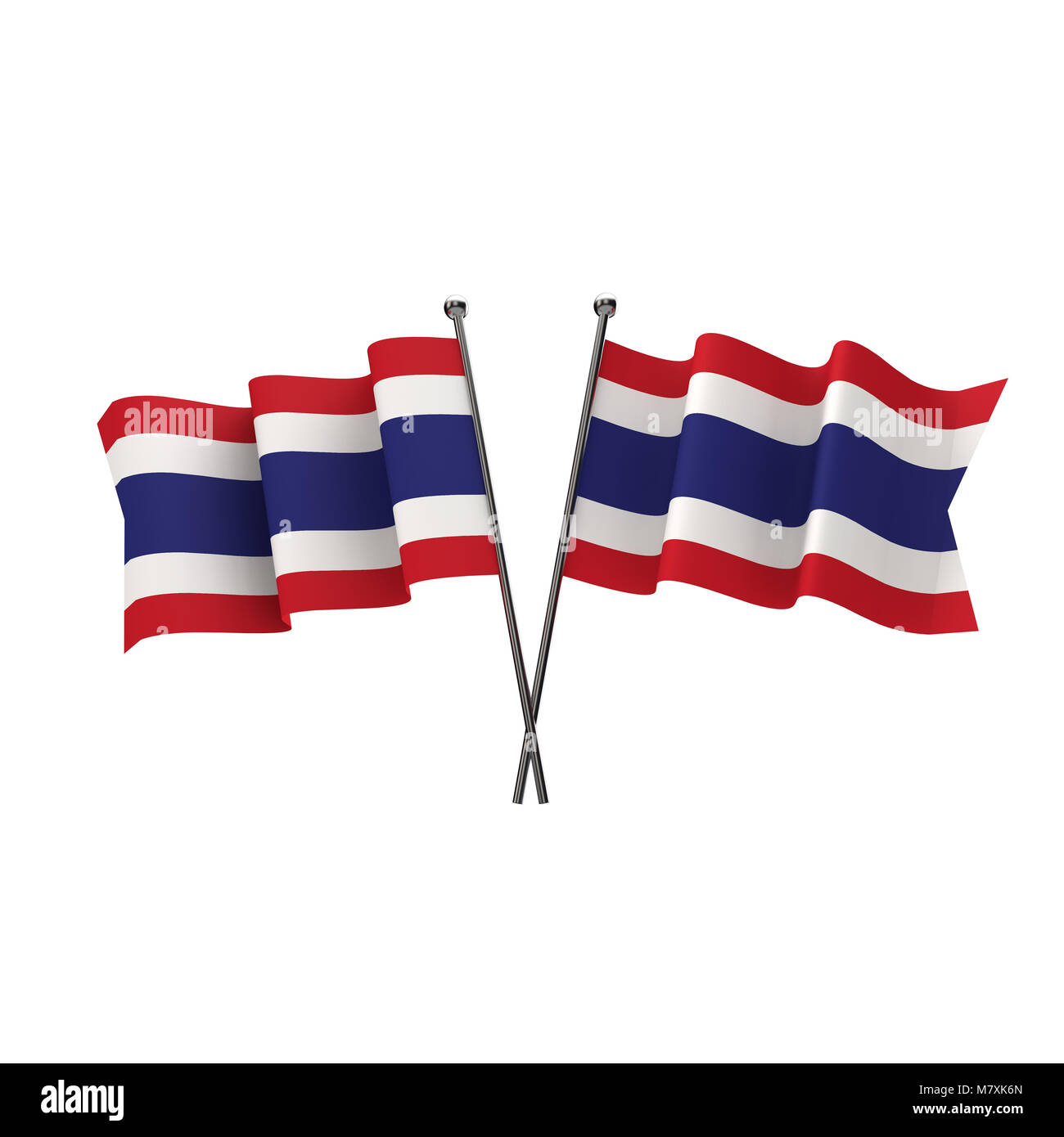 Thailand flags crossed isolated on a white background. 3D Rendering ...