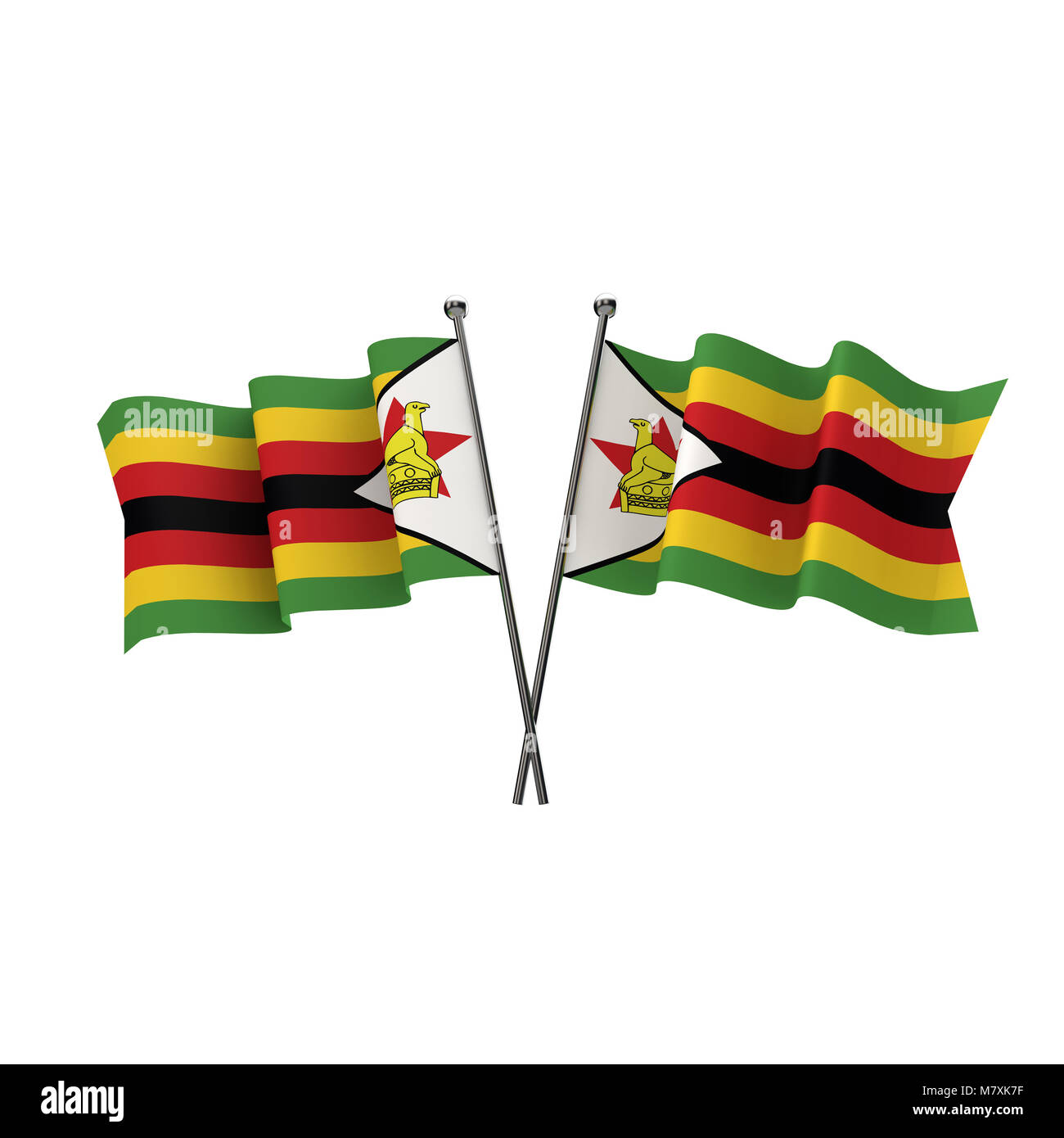 Zimbabwe flags crossed isolated on a white background. 3D Rendering ...