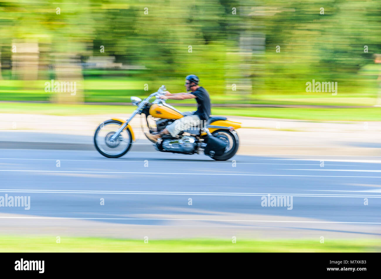 Minsk, Belarus - August 16, 2017: Motorcyclist Rides a Yellow ...