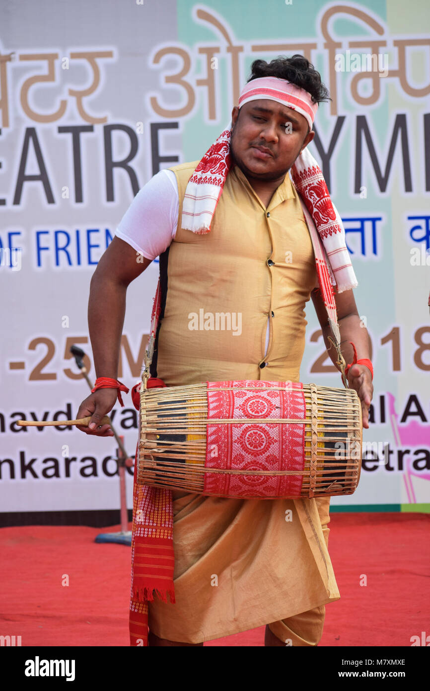 Artists performing Assamese folk song bihu during 8th Theatre Olympics ...