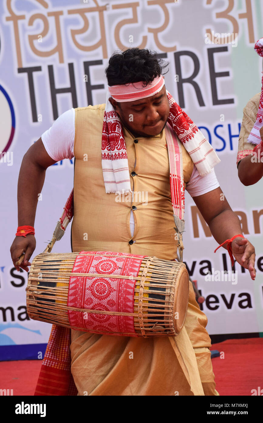 Artists performing Assamese folk song bihu during 8th Theatre Olympics ...
