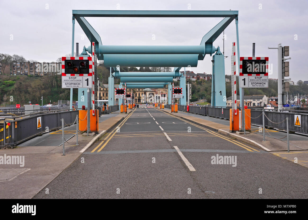 The three bascule bridges of the Cardiff Bay Barrage, at Cardiff Bay ...