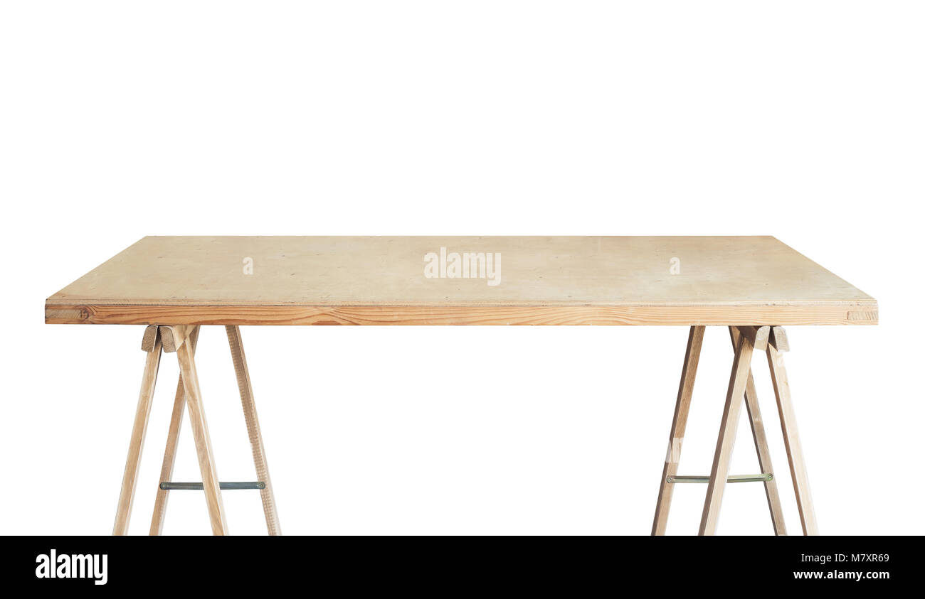 Wooden workshop table. Isolated workbench Stock Photo - Alamy
