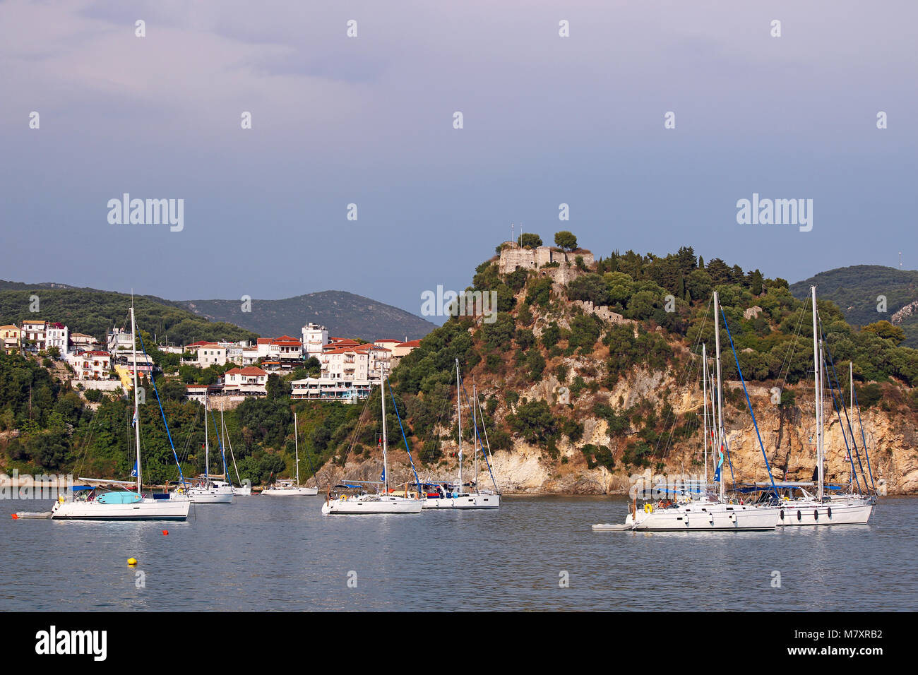 old fortress on hill Parga summer season landscape Greece Stock Photo ...