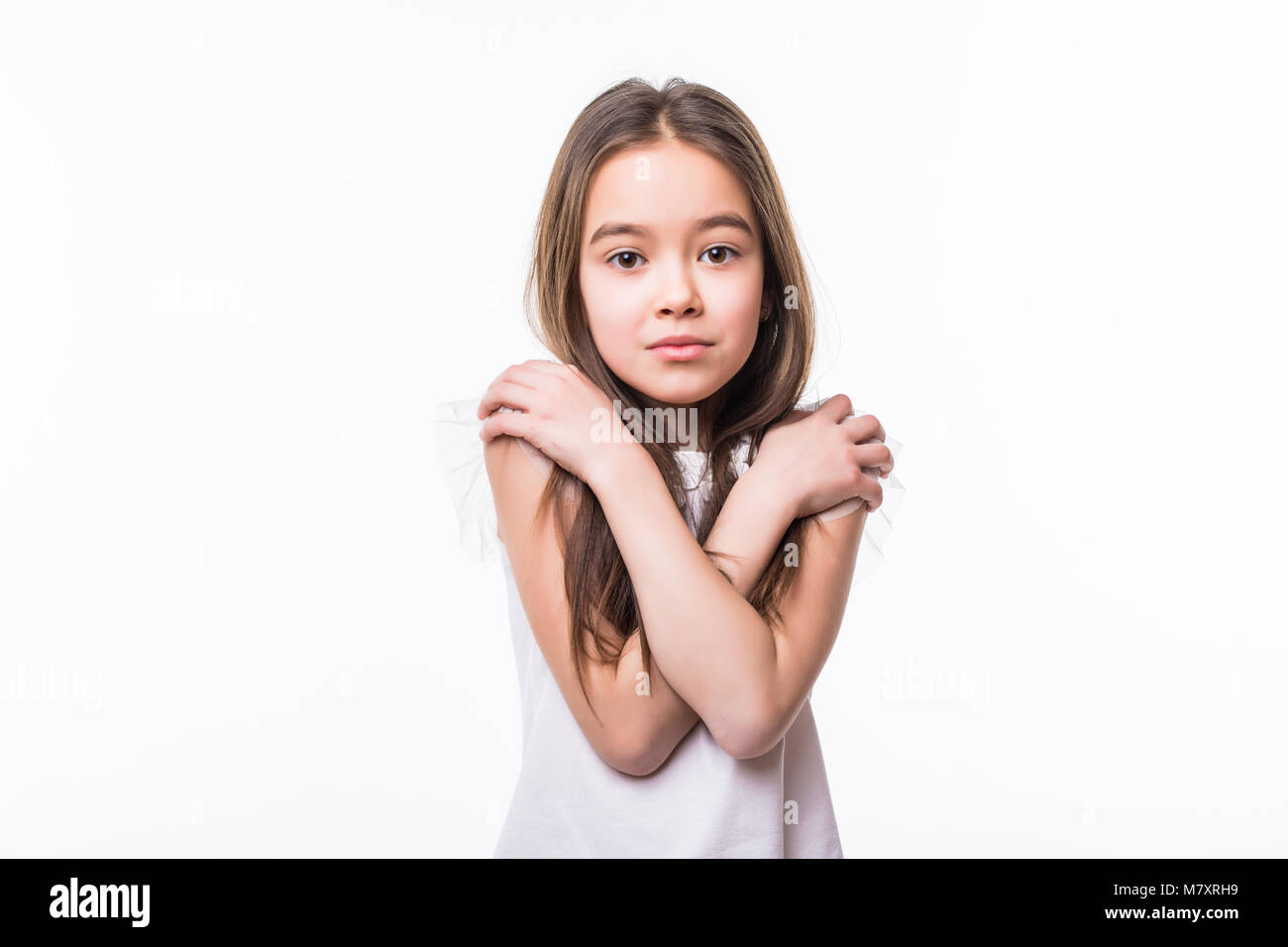 young girl with funny expression shrugged shoulders Stock Photo - Alamy