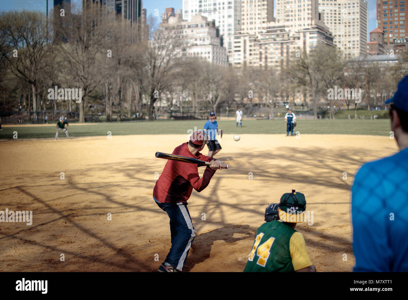 People playing softball in central park, New York City, Spring 2017 ...