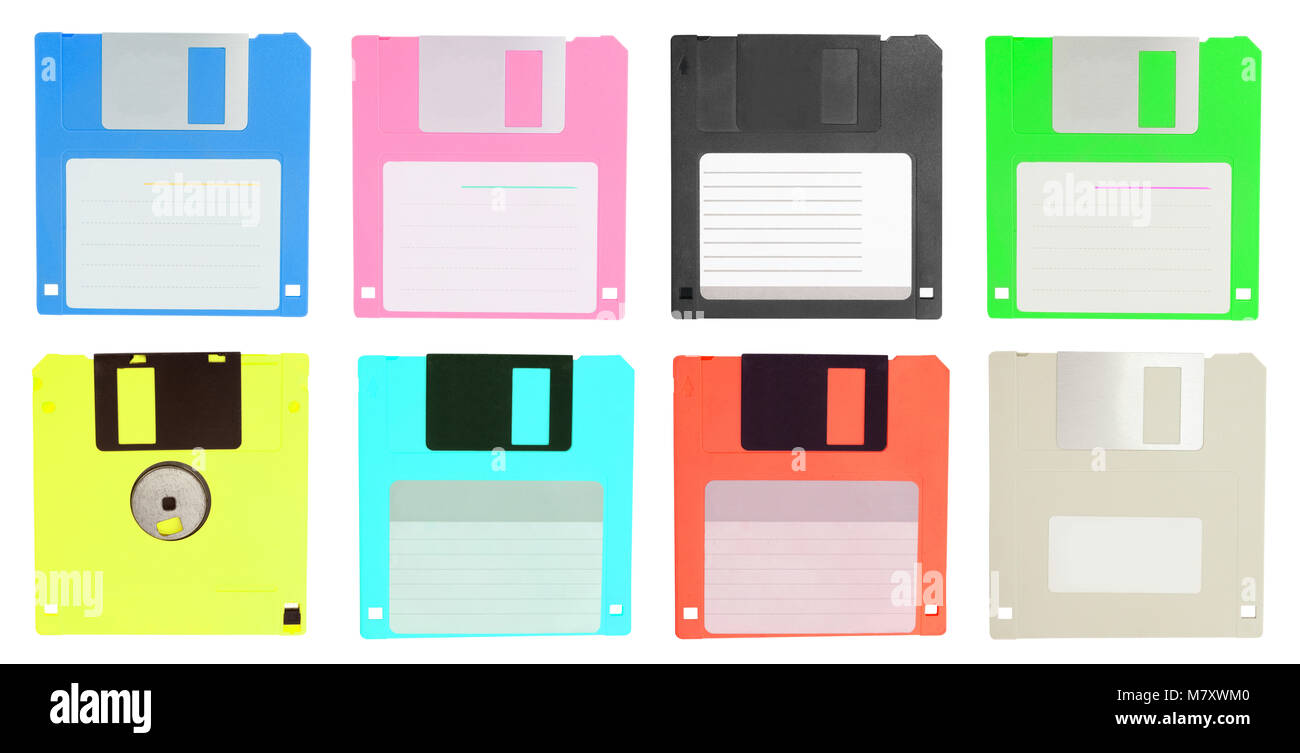 set of color floppy disk isolated on white background Stock Photo - Alamy
