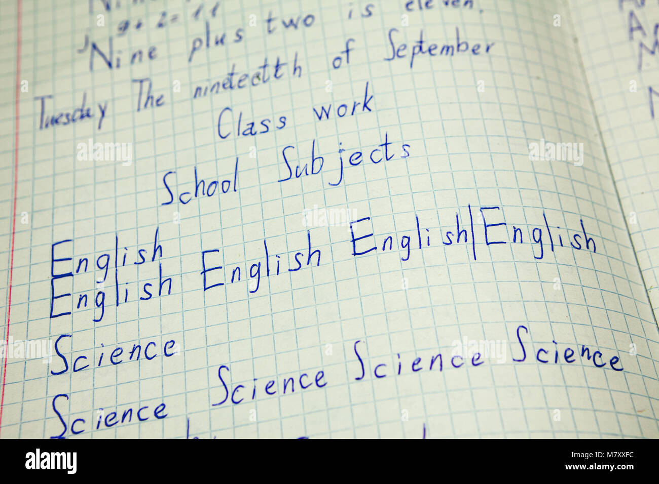 English education, vocabulary exercise book with inscription in English ...